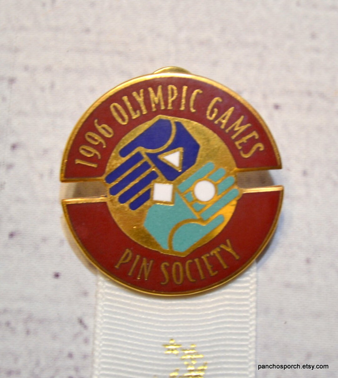 Vintage 1996 Olympic Games Pin Society Pin Pinback Ribbon Atlanta 1996 ...