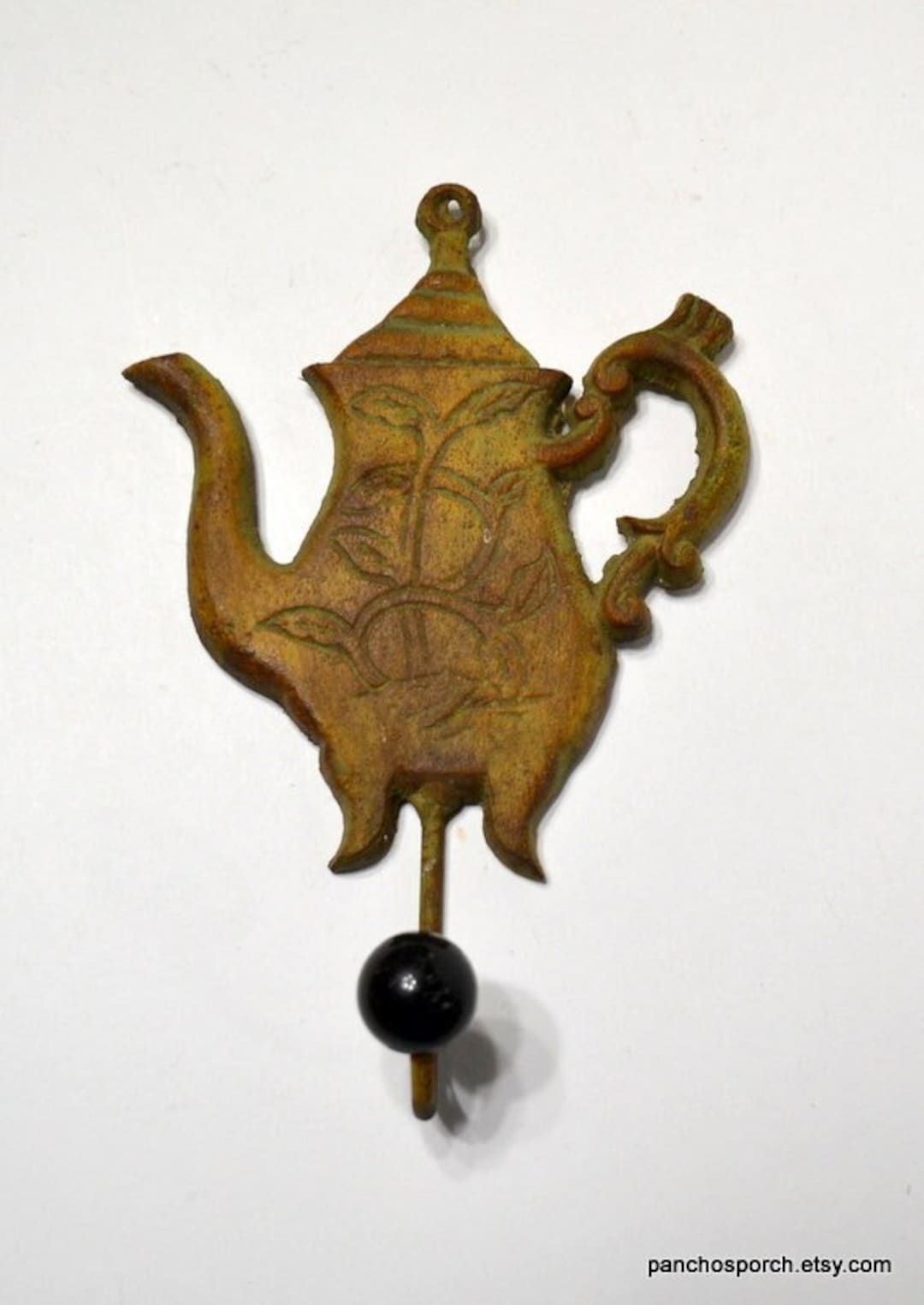 Vintage Cast Metal Teapot Wall Hook Farmhouse Cottage Kitchen Hanging ...