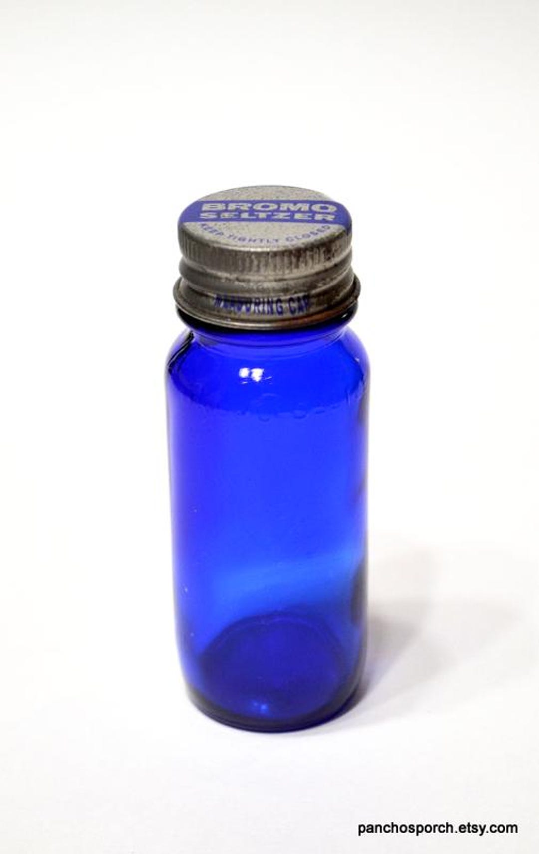 Vintage Bromo Seltzer Bottle Cobalt Blue Glass Metal Screw Lid Glass ...