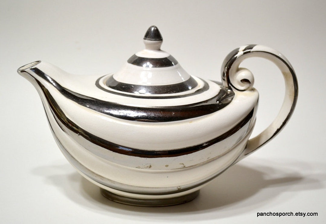 Vintage Genie Lamp Style Teapot Silver White Swirl Tea Pot With Lid ...