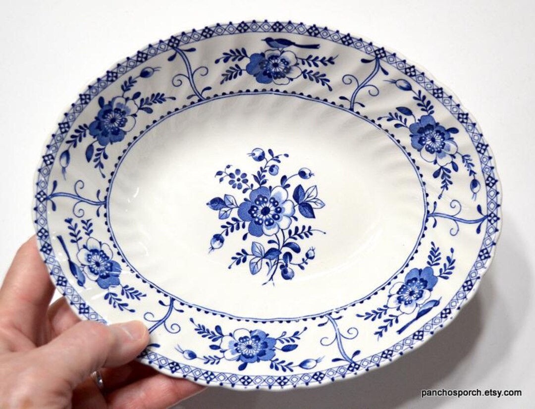 Vintage Johnson Bros Indies Oval Vegetable Bowl: Blue Floral Ironstone ...
