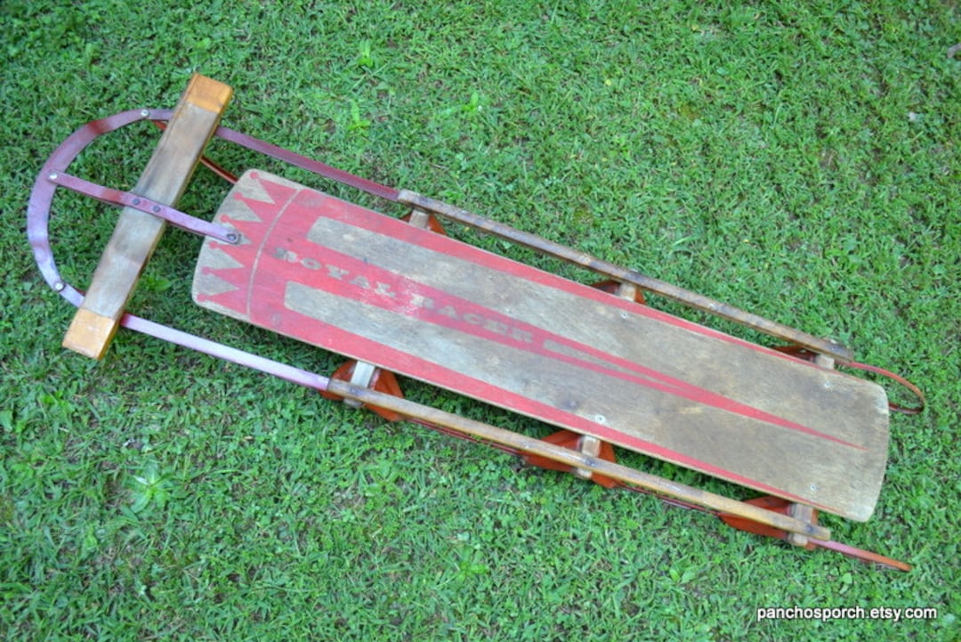 Vintage ROYAL RACER Snow Sled Wood Metal Runners Winter Decor Christmas ...
