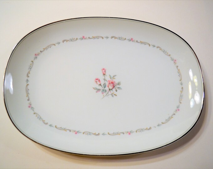 Vintage Noritake Mayfair Oval Serving Platter Pink Rose Floral Pattern ...