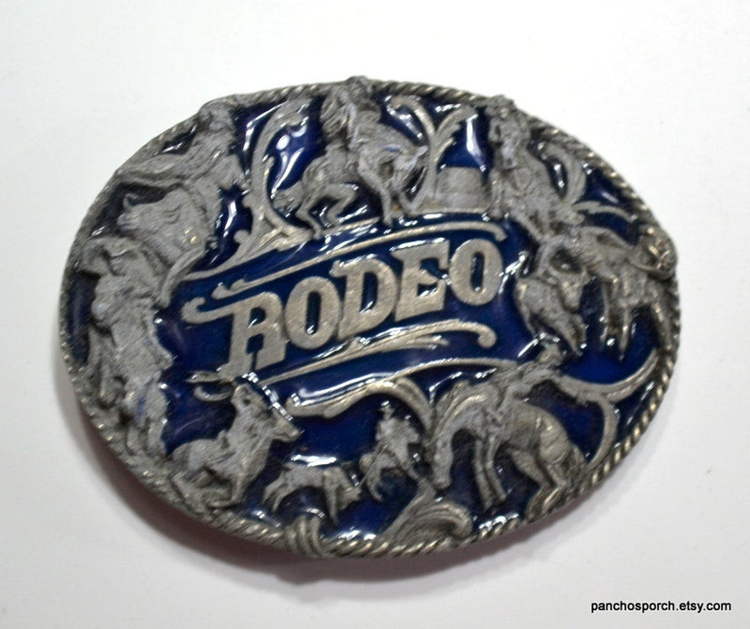 Vintage RODEO Belt Buckle Siskiyou Weathered Pewter Enamel Detailed ...