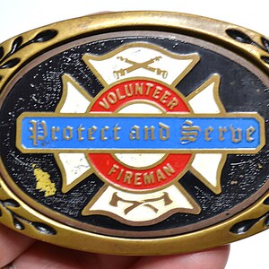 Vintage Fireman Belt Buckle: Brass Enamel First Responder Accessory - Etsy