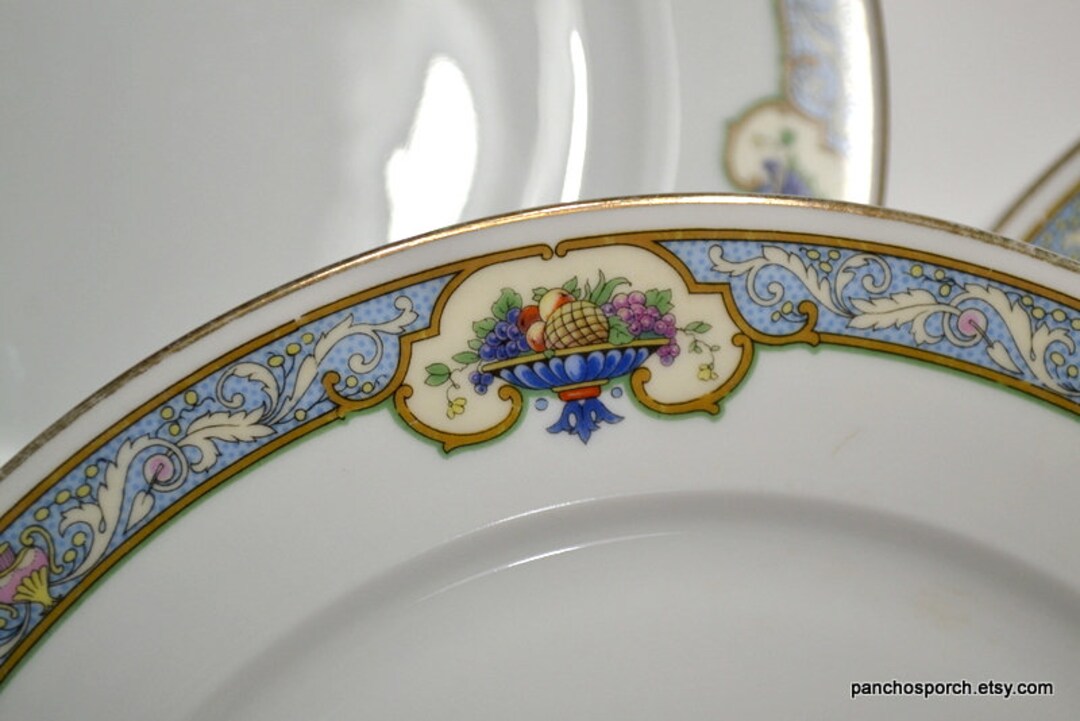 Vintage Thomas Dinner Plate Set of 7 Fruit Basket Pattern Gold Rim ...