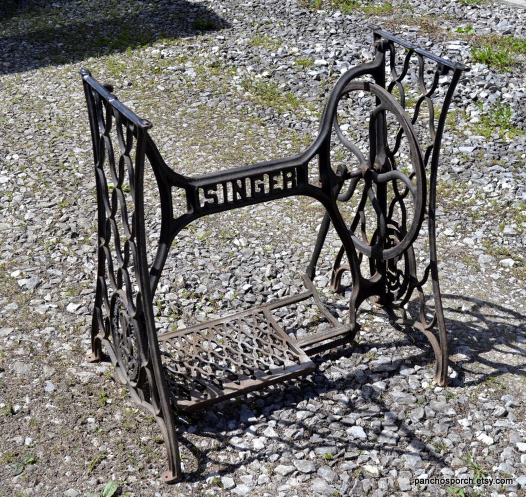 Vintage Treadle Sewing Machine Base Singer Cast Iron Black Heavy Metal ...
