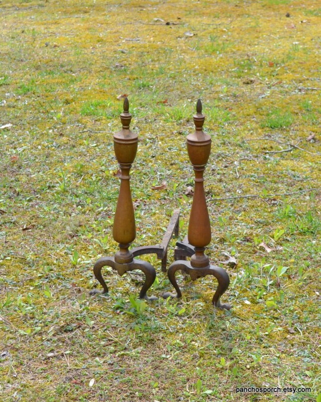 Vintage BRASS Andiron Set of 2 Fireplace Andirons Firedogs Federal ...