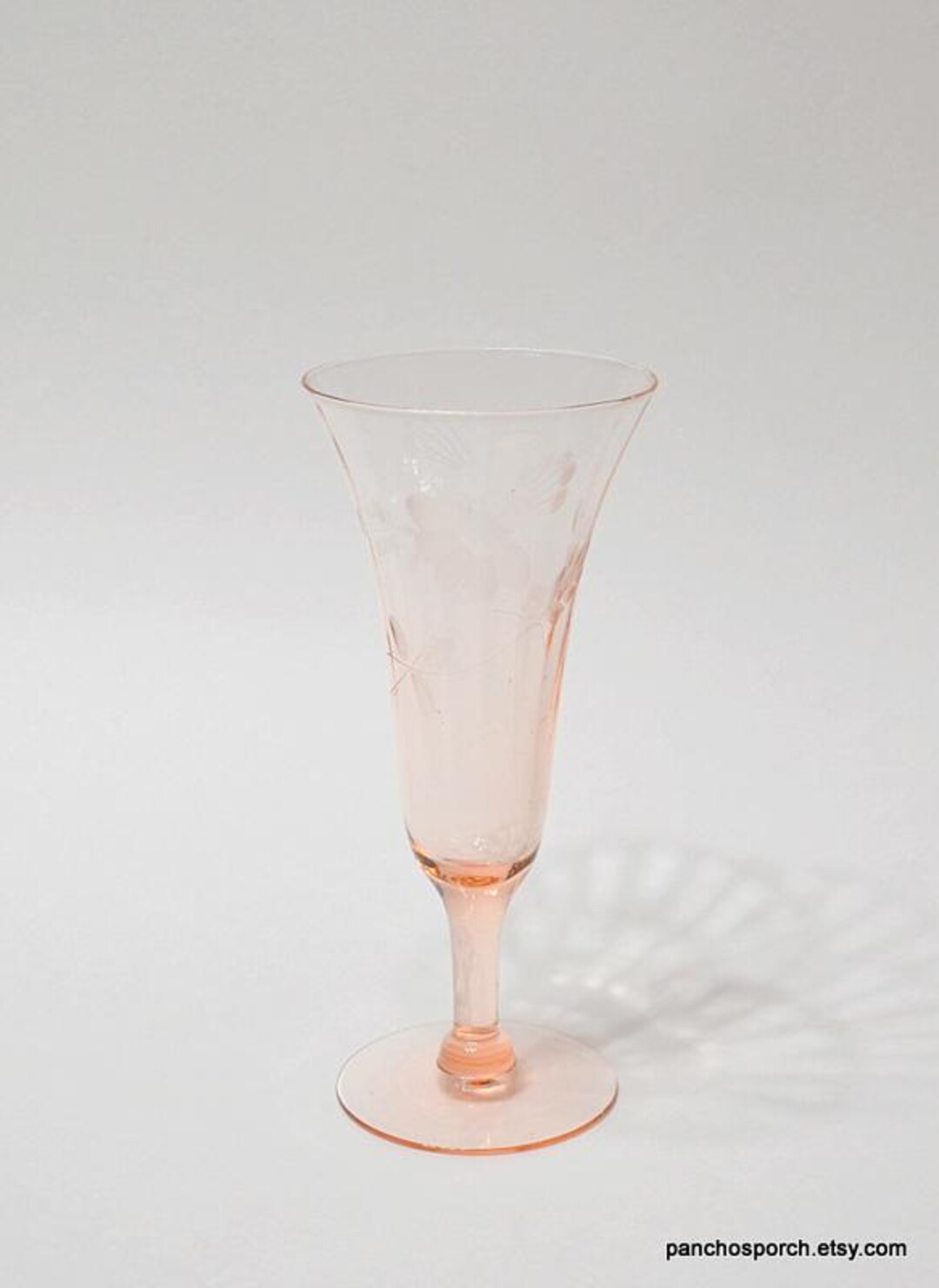 Vintage PINK Etched Fluted Champagne Glass Floral Pattern Optic Glass ...