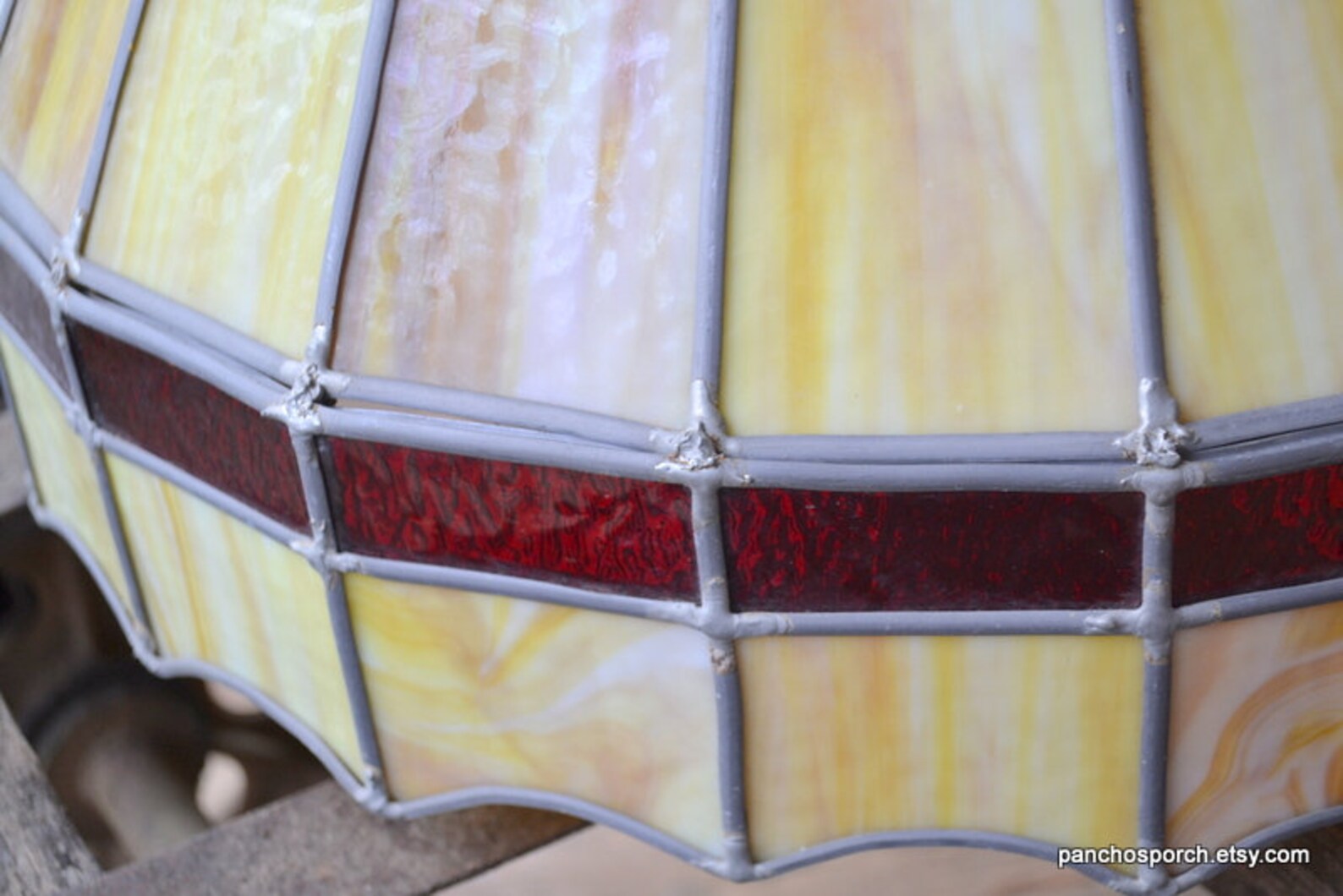 Vintage Slag Stained Glass Hanging Light Amber Red Large 20 - Etsy