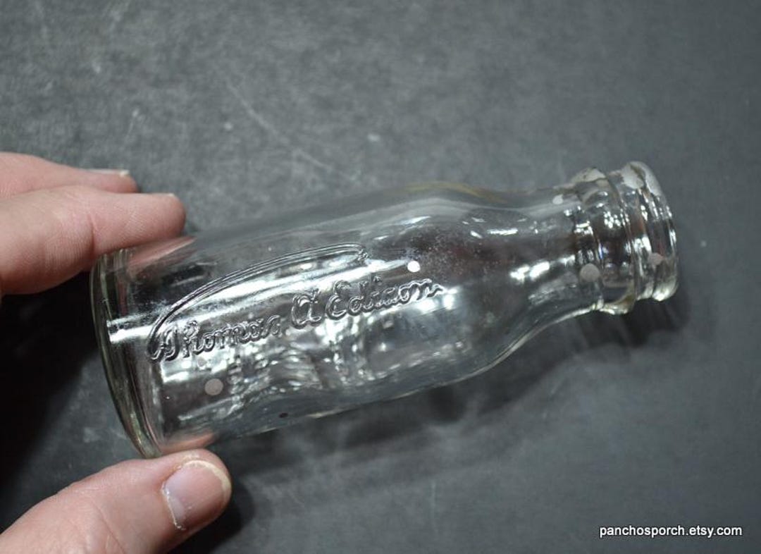 Vintage THOMAS A EDISON Bottle Clear Embossed Glass Battery Oil Bottle ...