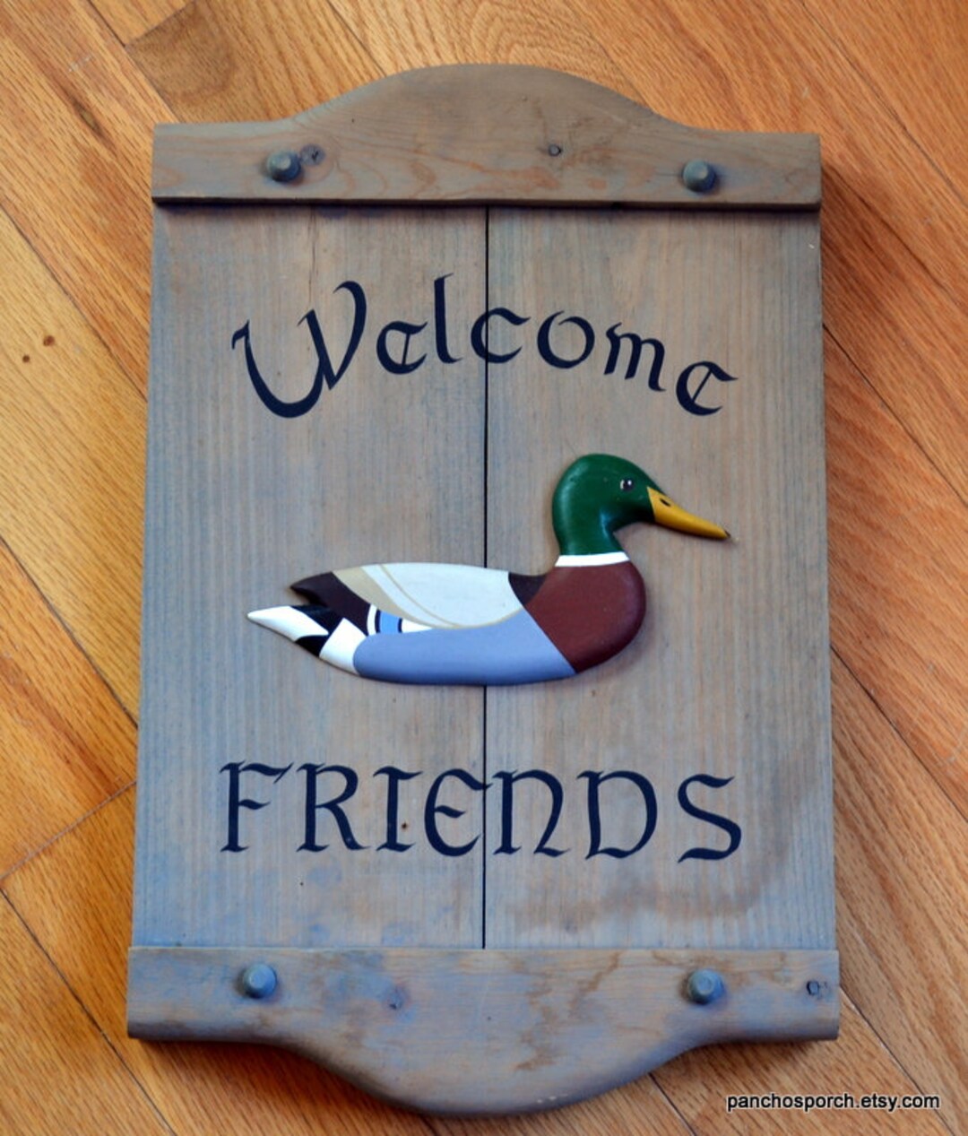 Vintage Wooden WELCOME FRIENDS SIGN Mallard Duck Rustic Cabin Lodge ...