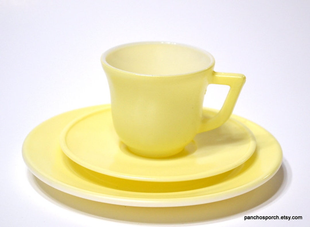 Vintage Hazel Atlas Yellow Milk Glass Tea Cup Trio: Little Hostess Set ...