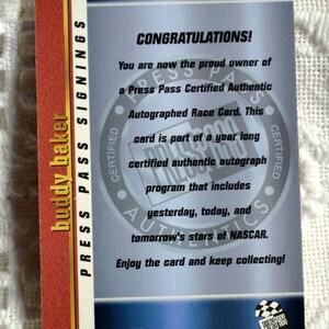 BUDDY BAKER Press Pass Signings Card 2000 Autographed Trading Card ...