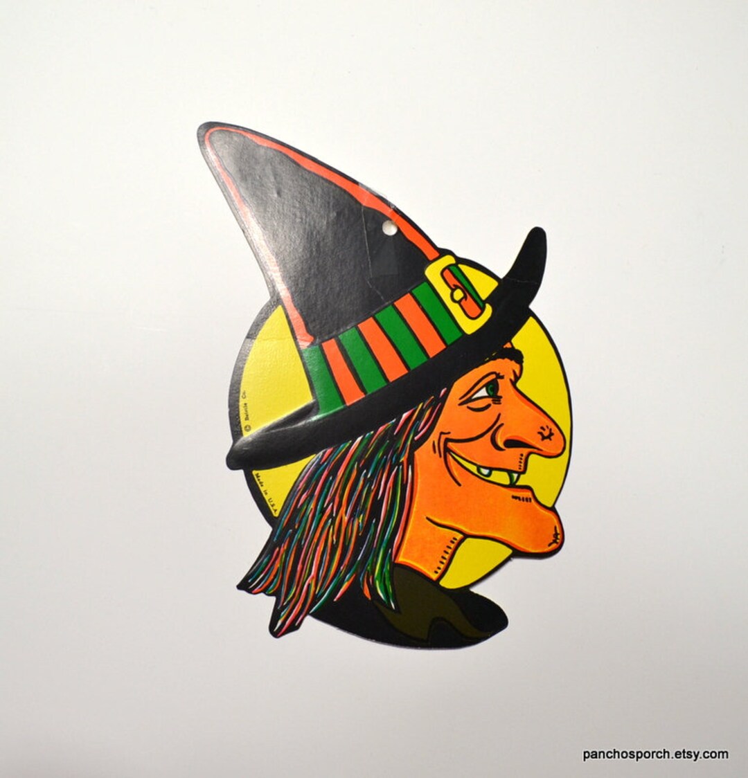 Vintage Beistle Witch Die Cut Wall Window Yellow Moon Retro Halloween ...