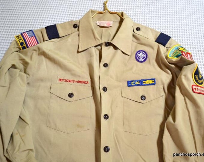 Vintage BOY SCOUTS Uniform Shirt 1990s Khaki Long Sleeved Button Shirt ...