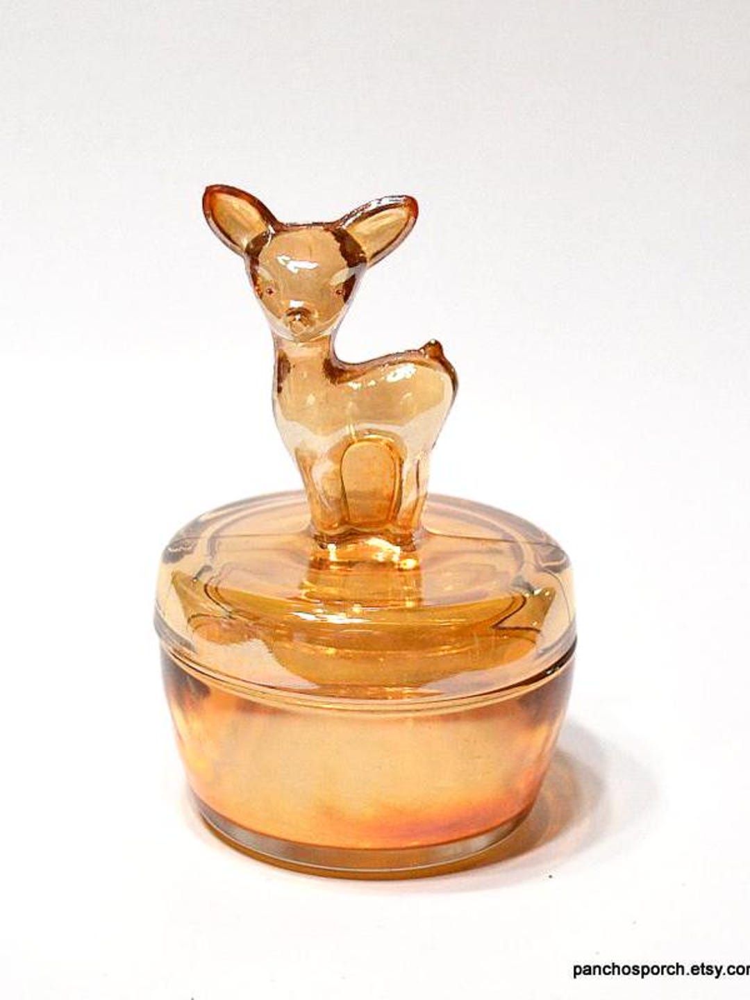 Vintage Carnival Glass Deer Powder Box With Lid Fawn Marigold ...
