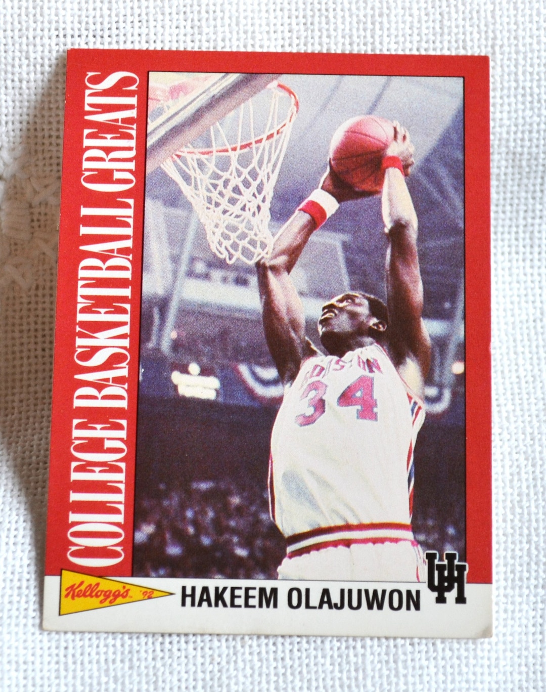 HAKEEM OLAJUWON Basketball Card 1992 Kelloggs College Basketball Greats ...