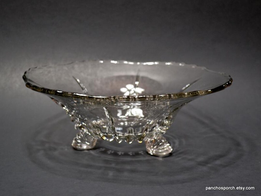 Vintage Clear Glass Footed Bowl Teardrop Shape Pattern 3 Feet Round ...