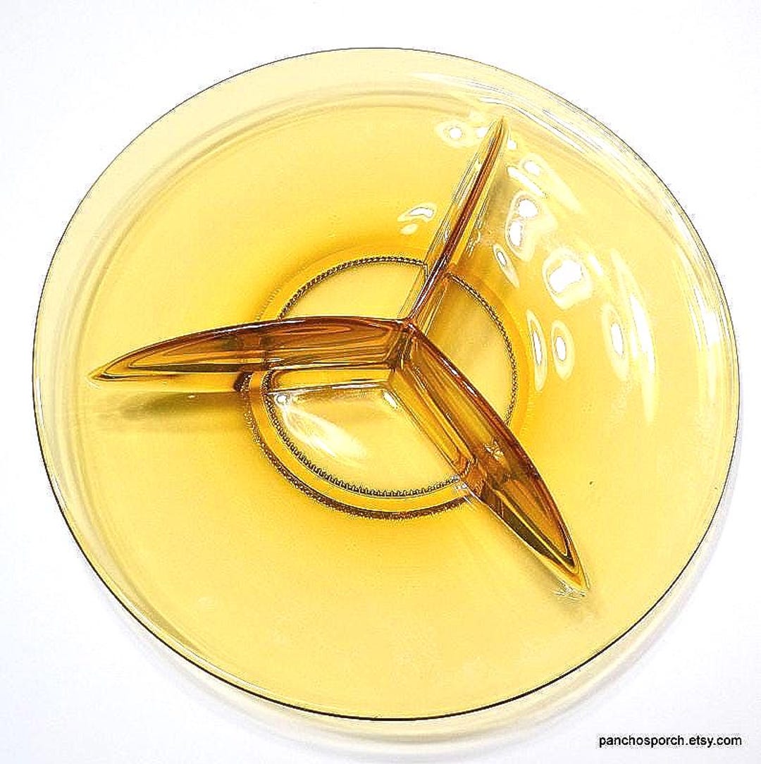 Vintage Amber Glass Divided Bowl Light Honey Gold Glassware Shallow ...