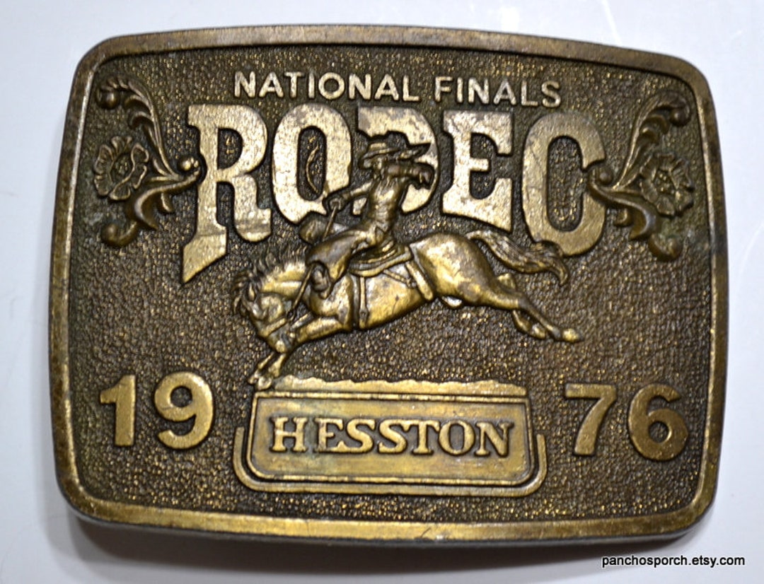 Vintage HESSTON NFR Rodeo Belt Buckle 1976 Brass Mens Accessory ...