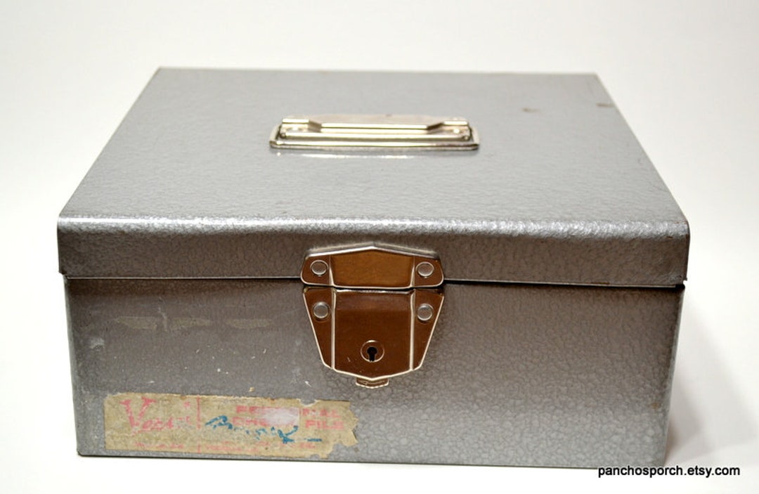 Vintage Gray Metal File Box With Handle Versa Check File Box Organizing ...