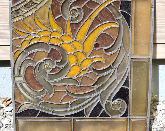 Vintage FAUX Stained Glass Panel Resin Thick Heavy Abstract Design ...