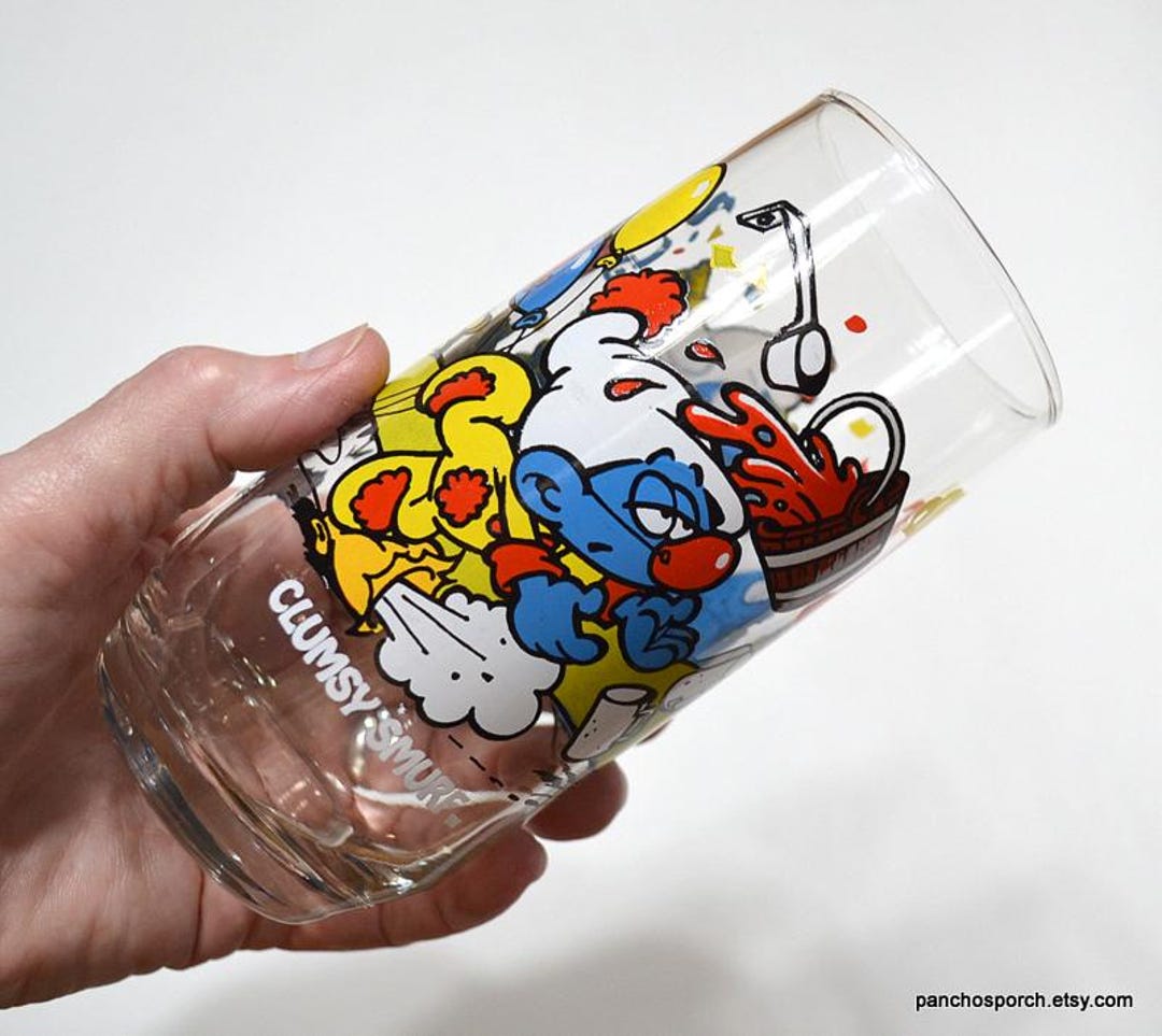 Vintage 1983 Clumsy Smurf Glass Tumbler - Peyo Cartoon Promo - Etsy