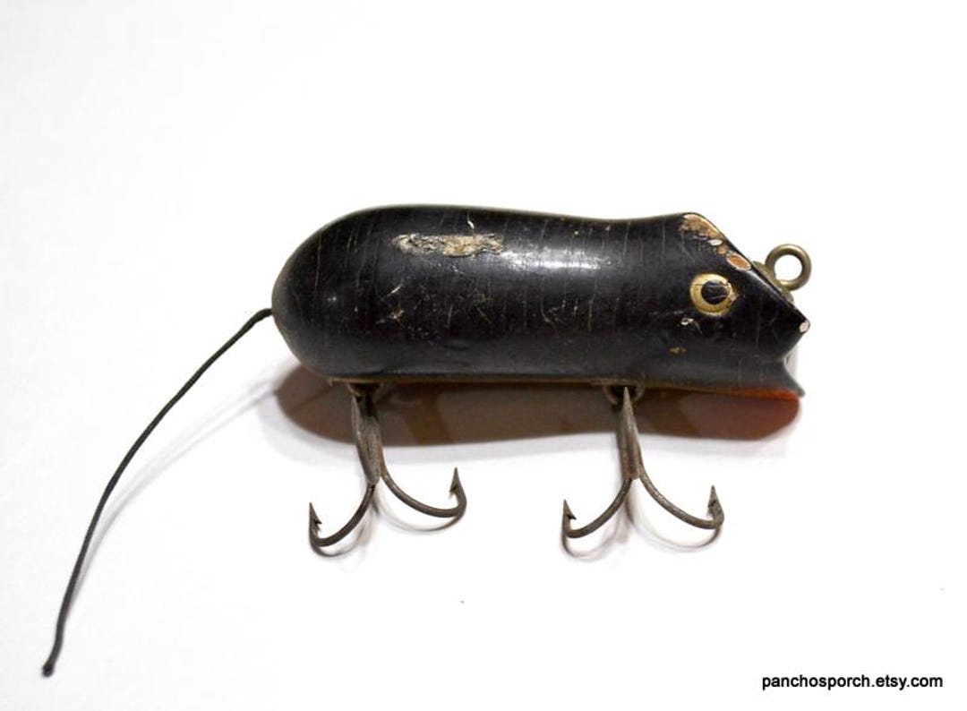 Vintage Shakespeare Swimming Mouse Lure: Chippy Black Wooden Fishing ...