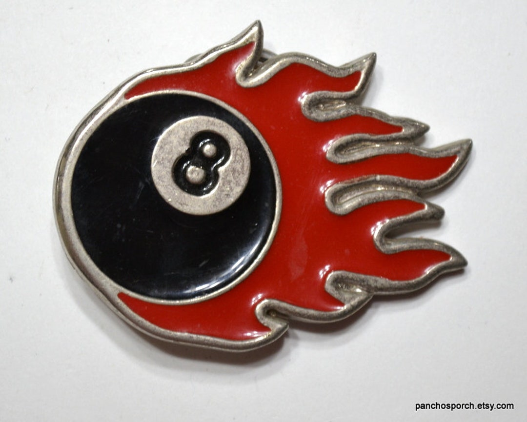 Vintage Flaming 8 Ball Belt Buckle Billiards Pool Black Red Metal ...
