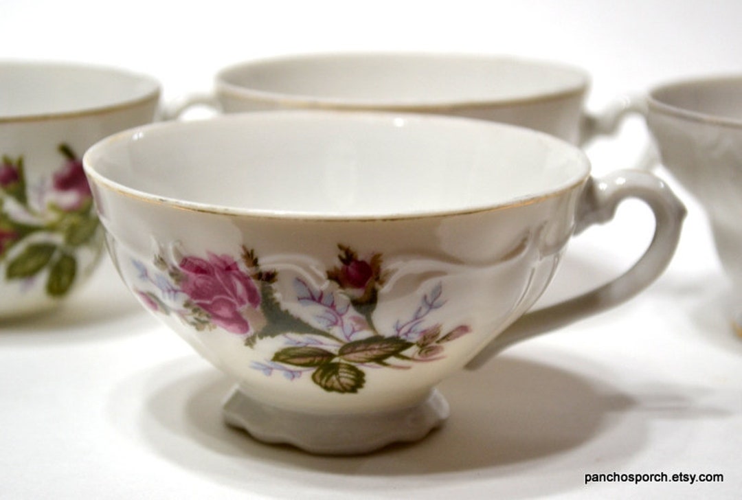 Vintage Pink Rose Tea Cup Set of 4 Pink Floral Cups Mixed Patterns Tea ...