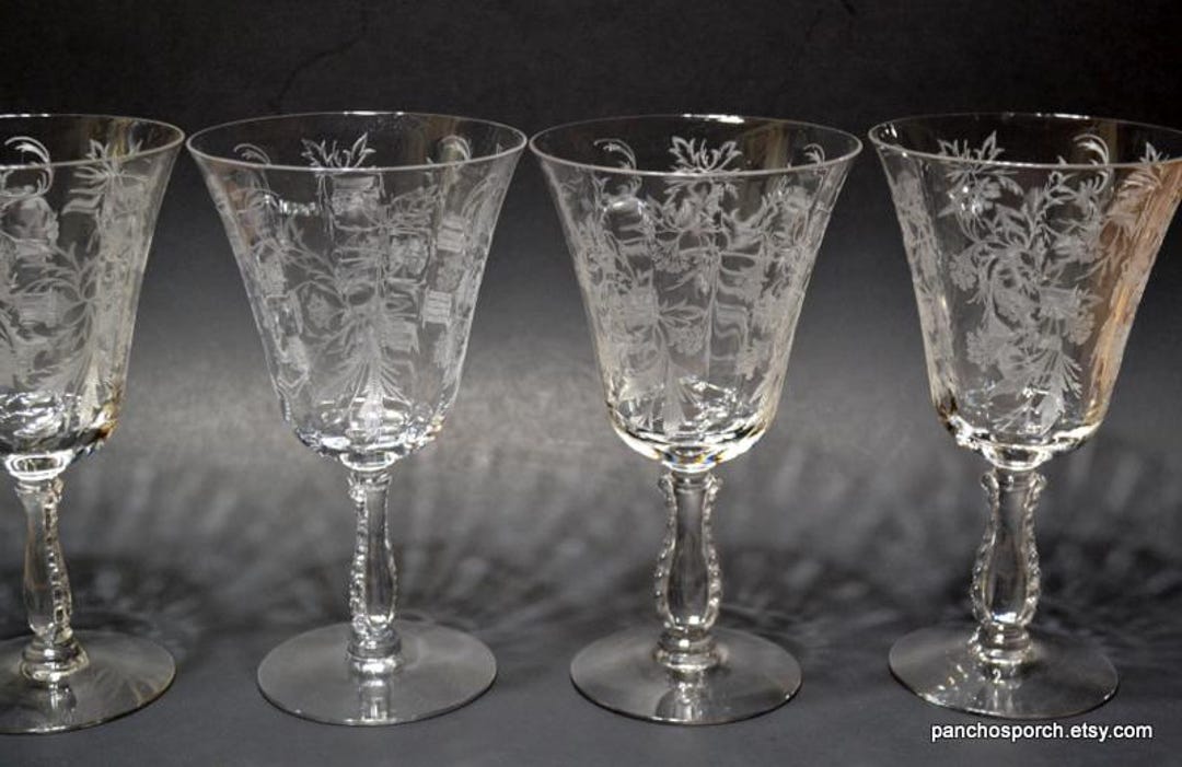 Vintage Fostoria Heather Goblet Set of 4: Floral Etched Glass Stemware ...