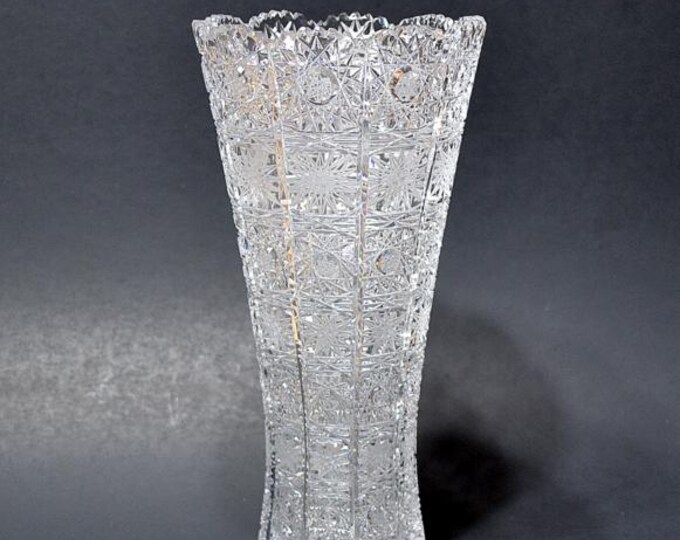 Vintage QUEEN LACE Vase Bohemian Cut Crystal 10 Inch Flower Vase Stars ...