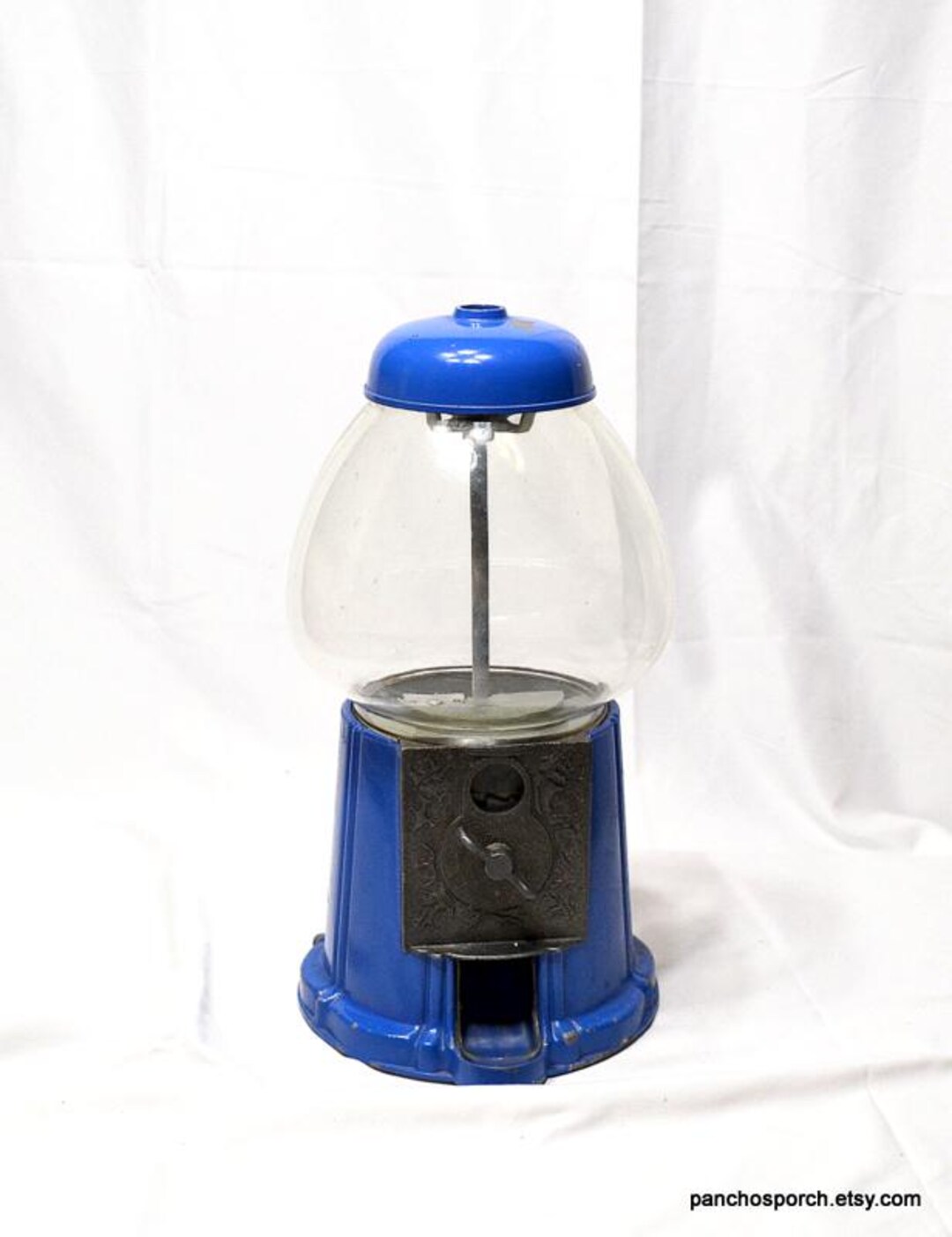 Vintage GUMBALL MACHINE Chippy Blue Paint Metal Glass Coin Operated ...