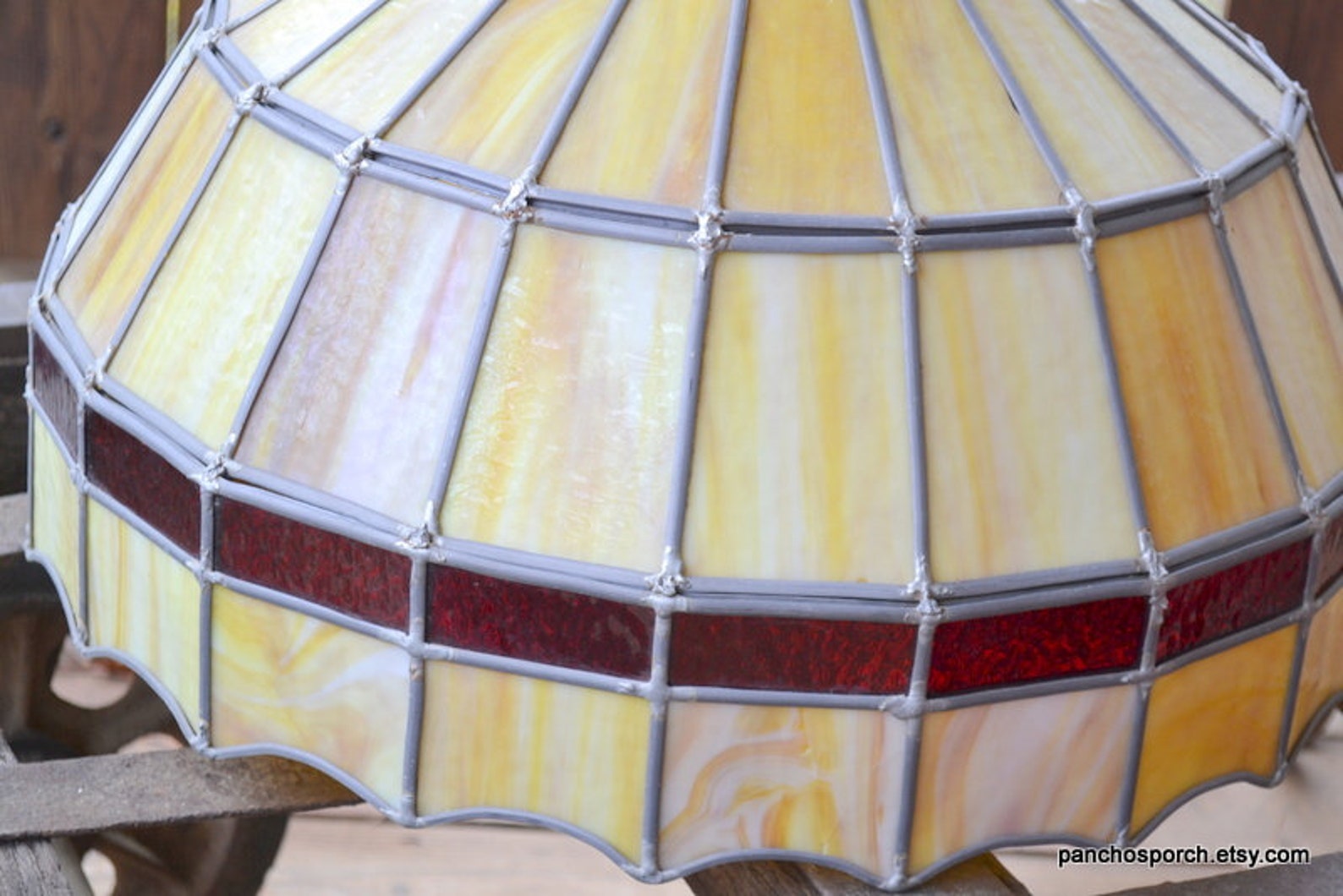 Vintage Slag Stained Glass Hanging Light Amber Red Large 20 - Etsy