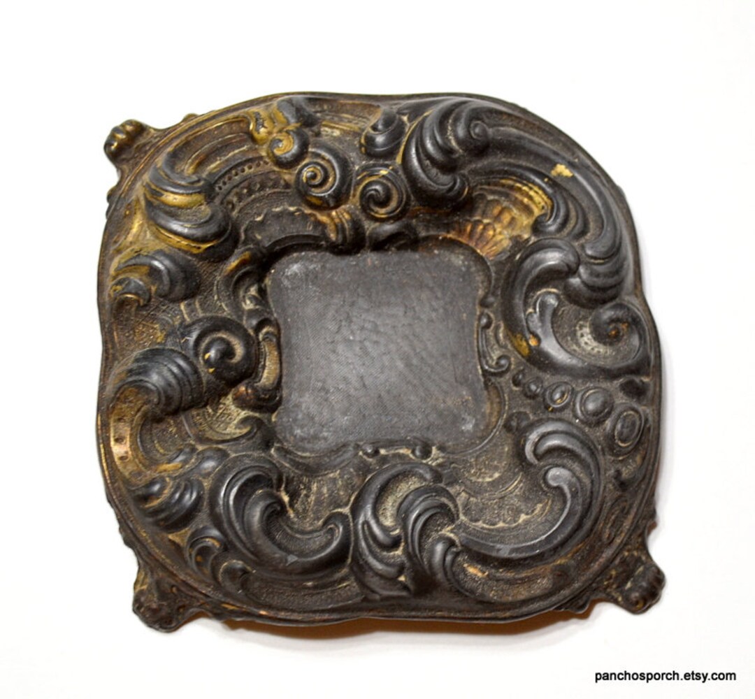 Vintage Ornate Metal Base Piece MISSING FOOT Fancy Inkwell Base ...