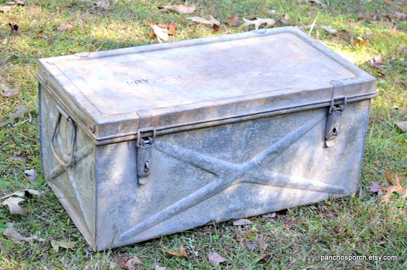 Vintage Metal Military Chest: Rustic Farmhouse Storage Trunk Coffee ...