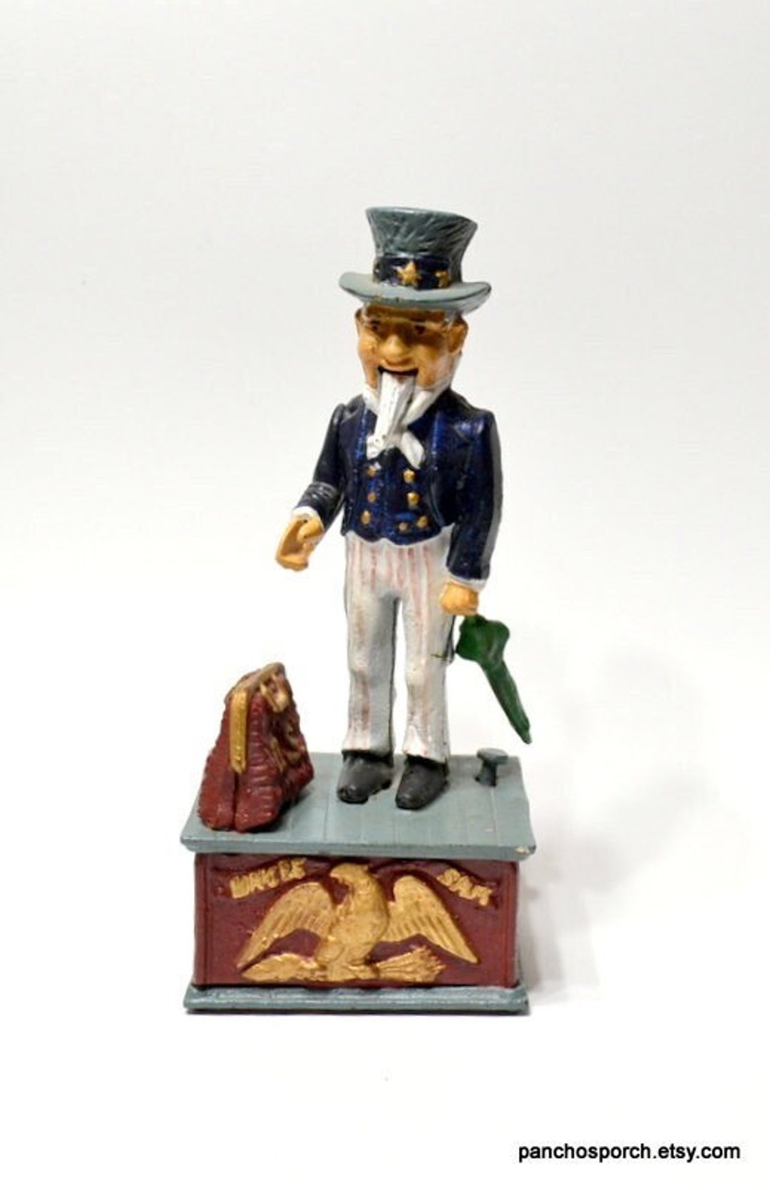 Vintage Cast Iron Uncle Sam Bank Mechanical Coin Bank Reproduction ...