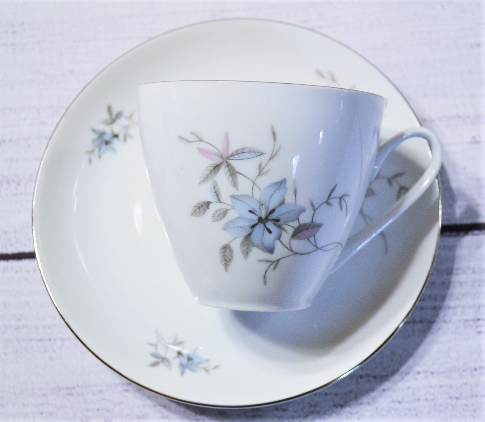 Vintage Blue Fantasy Tea Cup and Saucer Set of 6 Blue Floral - Etsy