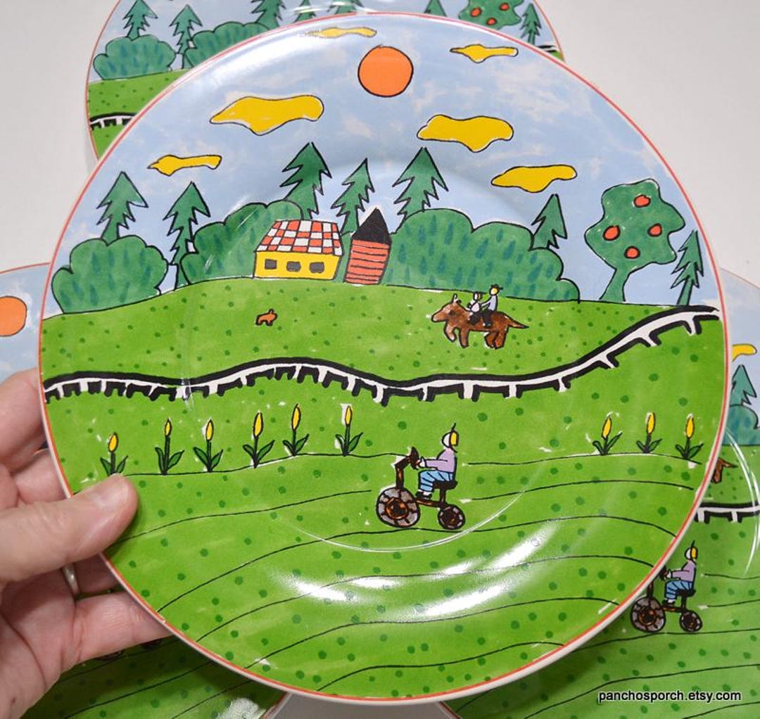 Vintage SKY FARM Luncheon Plate Set of 4 Annee Goodchild Whimsical ...