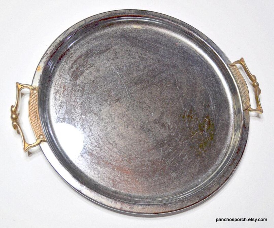 Vintage KROMEX Tray With Handles Round Serving Tray Brass Handles ...