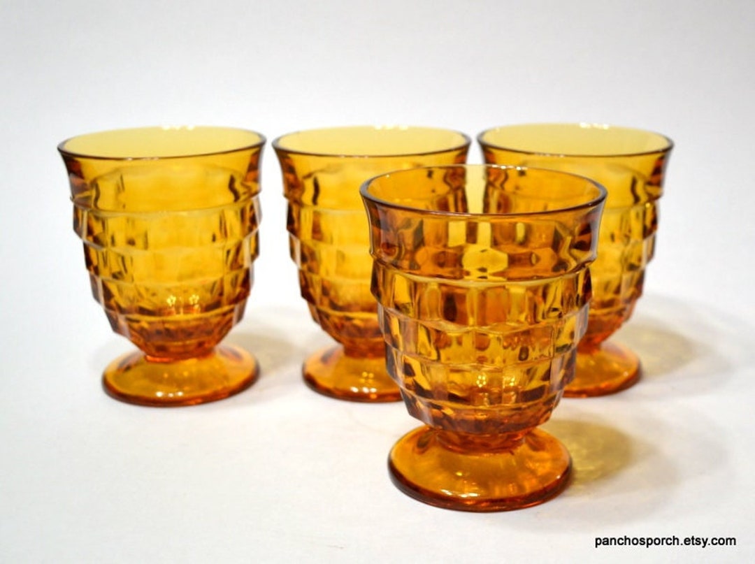 Vintage Whitehall Amber Glass Footed Tumbler Set Of 4 Gold Etsy