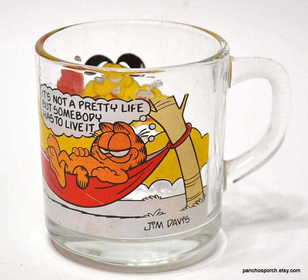 Vintage Garfield Glass Mug Hammock Pretty Life Coffee Tea Cup Jim Davis ...