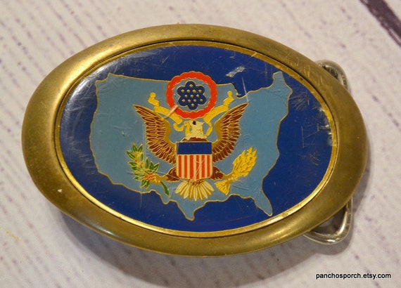 Vintage United States Map Seal Belt Buckle Baron Buck… - Gem