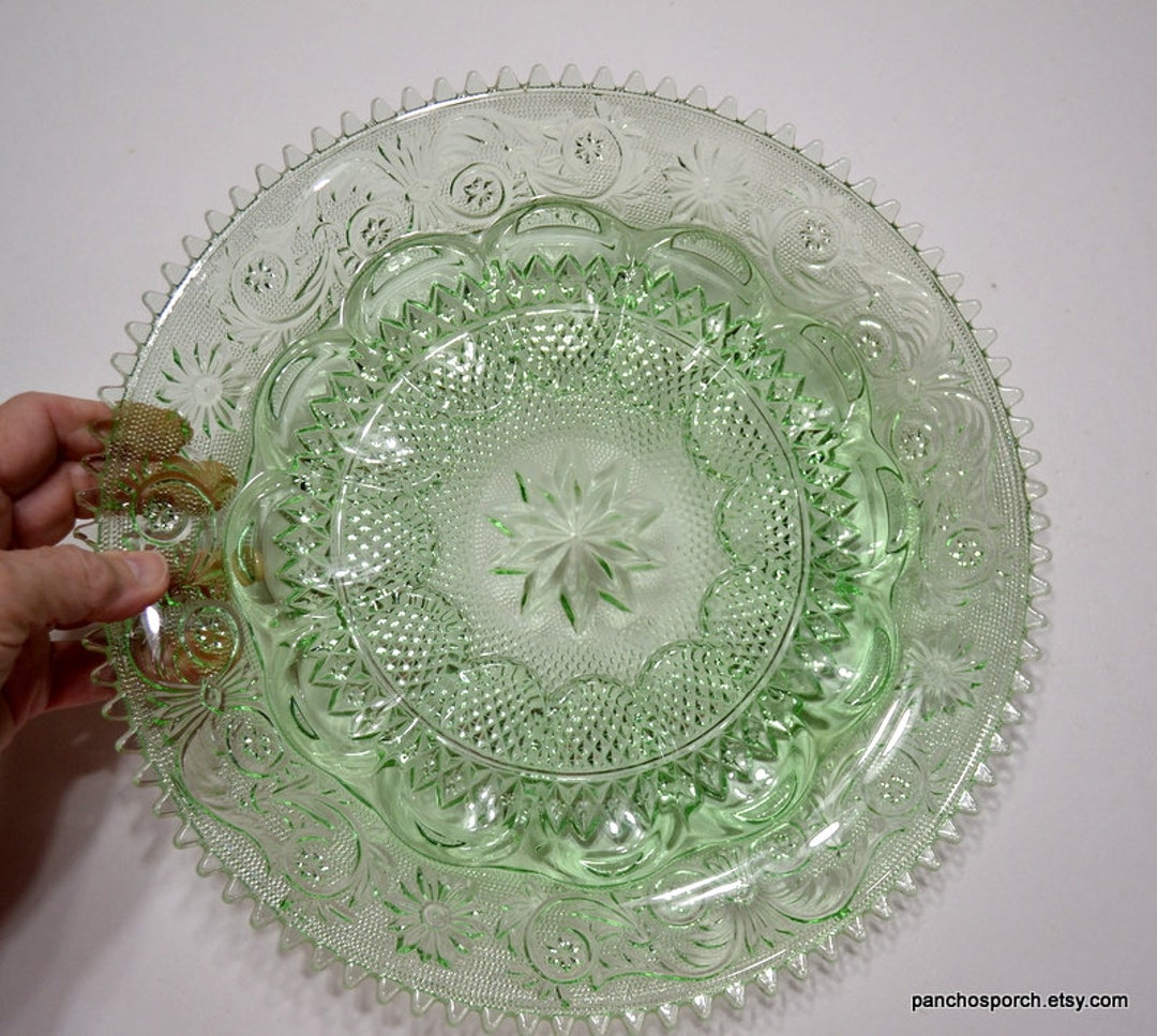 Vintage Sandwich Light Green Glass Egg Plate Tiara Chantilly Glass ...