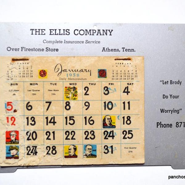 1958 Calendar - Etsy