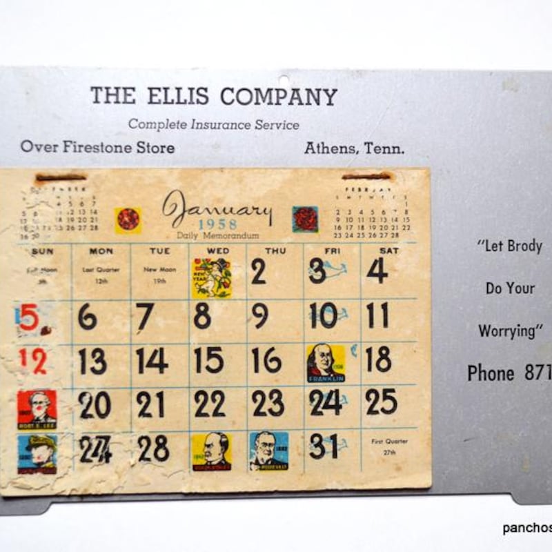1958 Calendar - Etsy