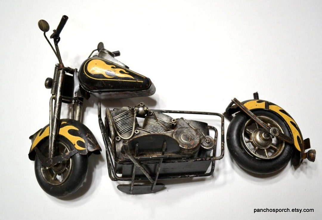 Vintage Metal Motorcycle Toy Model Piece Broken Biker Toy Black Yellow ...