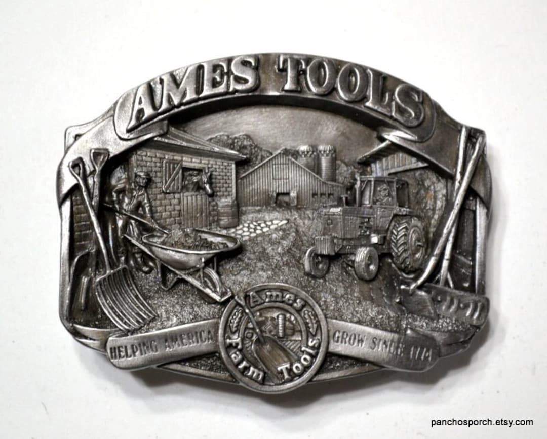 Vintage AMES TOOLS Belt Buckle Farm Tools Helping America Grow 1989 ...