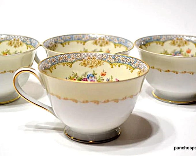 Vintage NORITAKE NAOMI Tea Cup Set of 4 Floral Blue Border 1940s ...